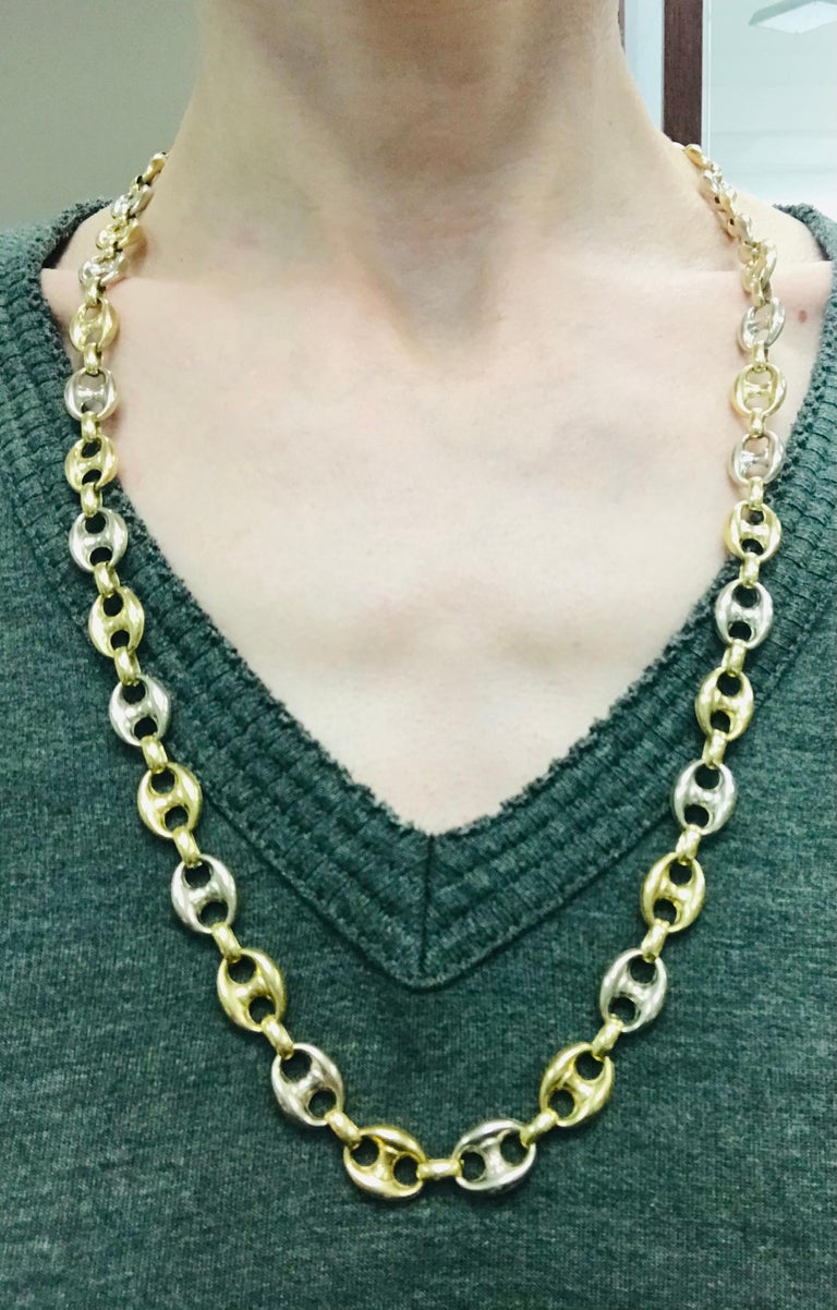 UnoAErre Two-Tone Gold Mariner Puffed Chain Necklace at 1stDibs