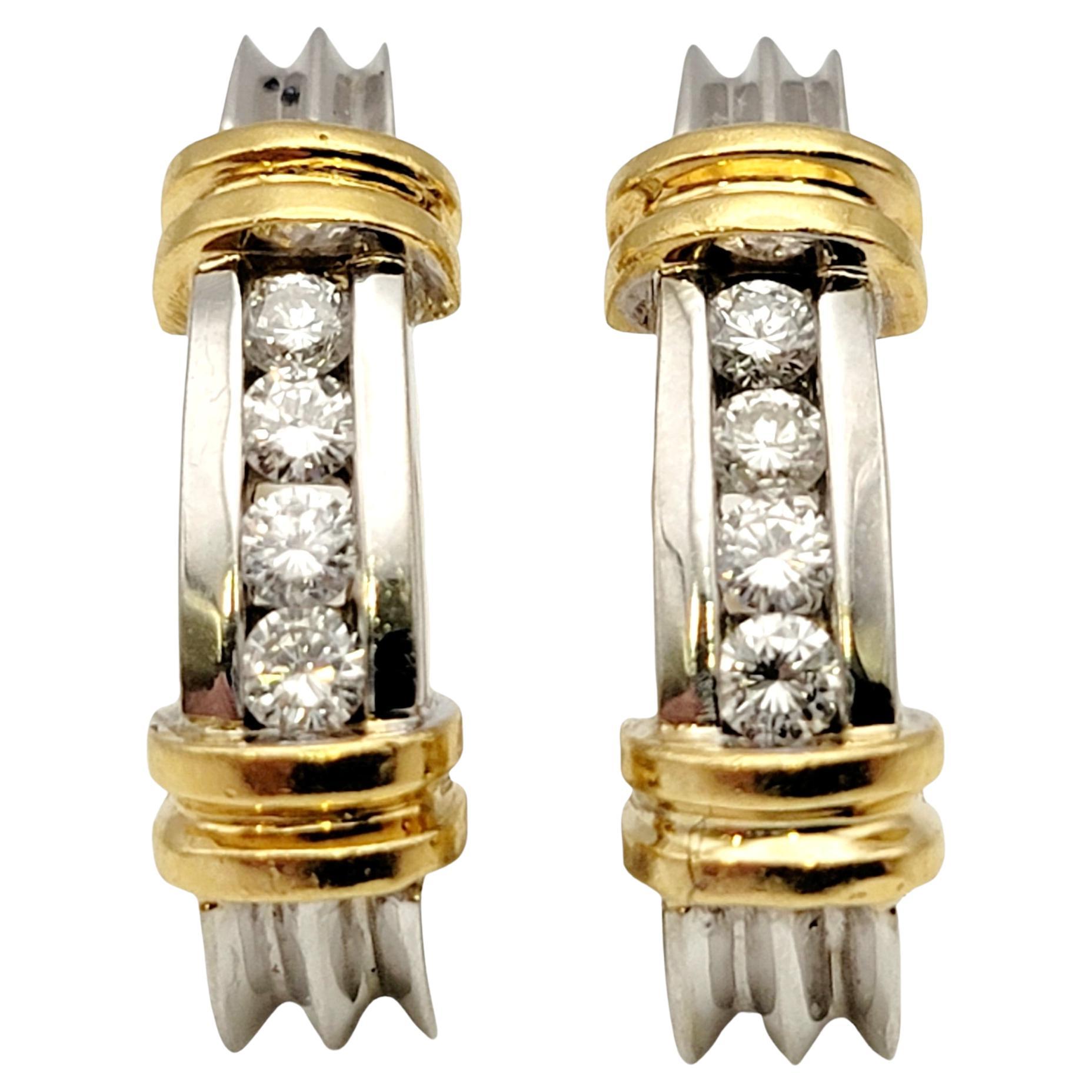 Large Diamond Set Gold Hoops at 1stDibs