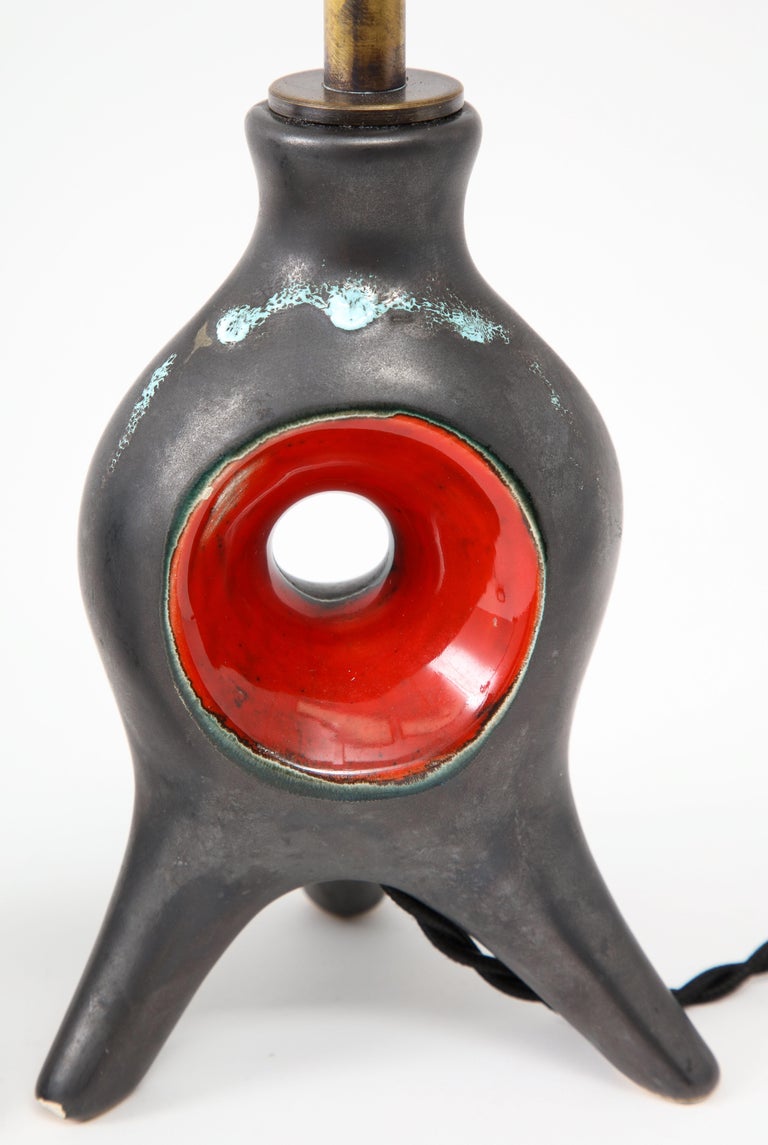 Two Tone Jouve Style Ceramic Lamps, France, 1950s For Sale at 1stDibs