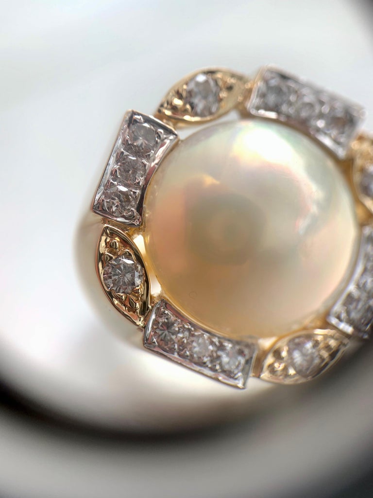 Two-Tone Large Mabe Pearl and Diamond Ring For Sale at 1stDibs