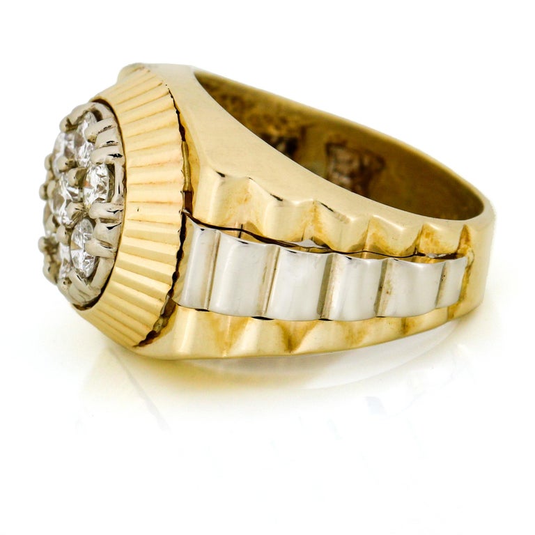 Two-Tone Men's Rolex Presidential Style Diamond Cluster Ring in 14 ...
