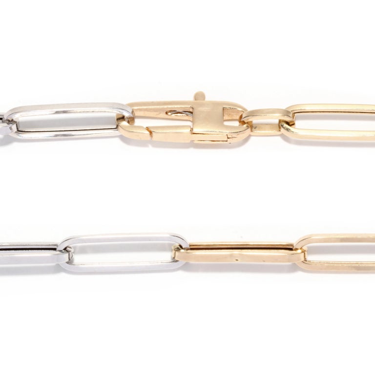 Two Tone Paperclip Chain Necklace, 14KT Gold, Bi-Color Gold Paperclip ...