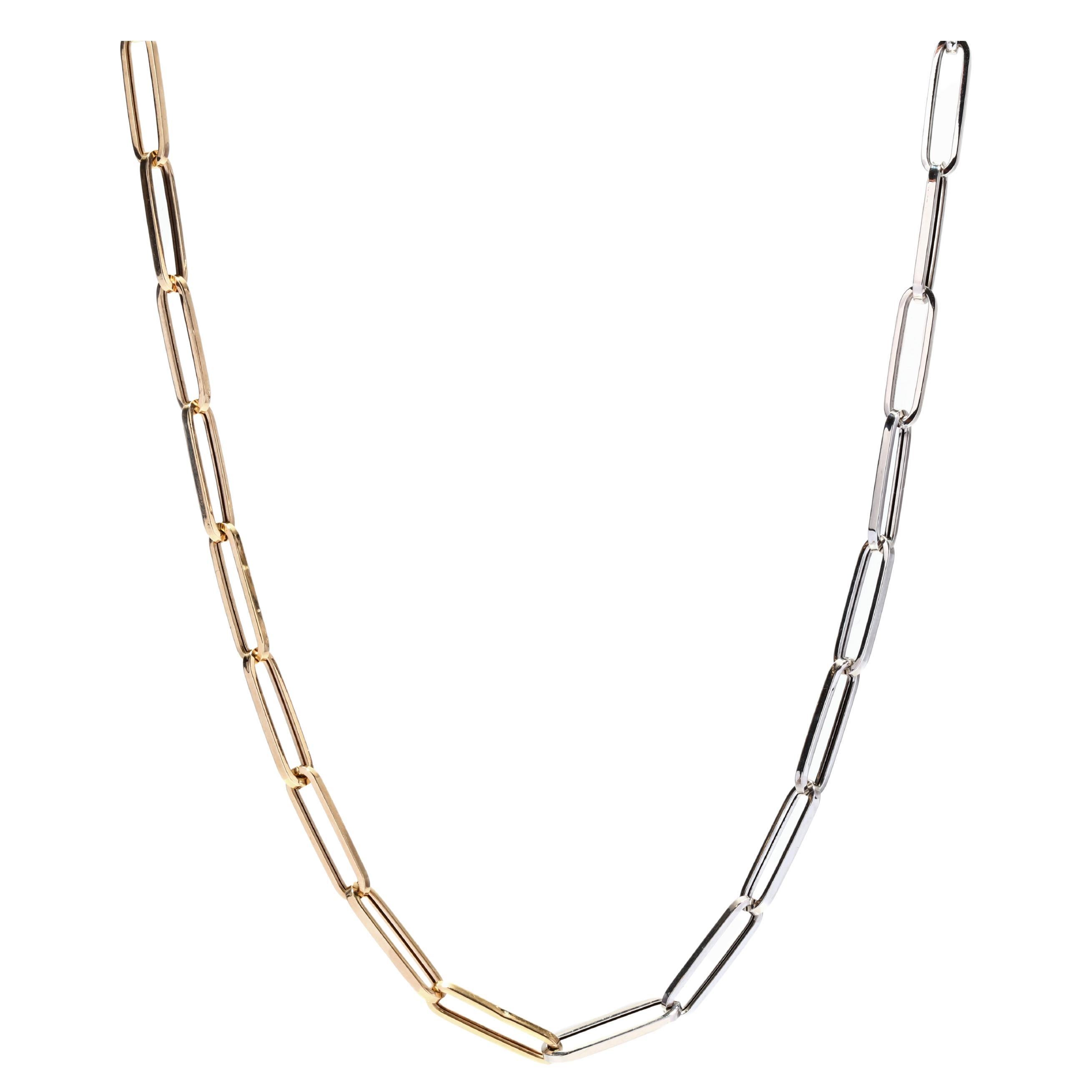 Two Tone Paperclip Chain Necklace, 14KT Gold, Bi-Color Gold Paperclip ...