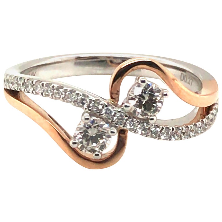 Two-Tone Two Stone Fashion Diamond Ring with 14 Karat Rose Gold and ...