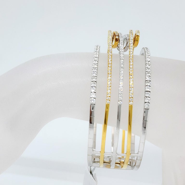 Two Tone White Diamond Bangle in 18k Gold For Sale at 1stDibs