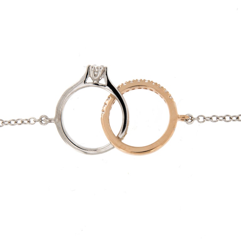 Two-Toned 18 Karat Gold Diamond Interlocking Engagement Ring Necklace ...