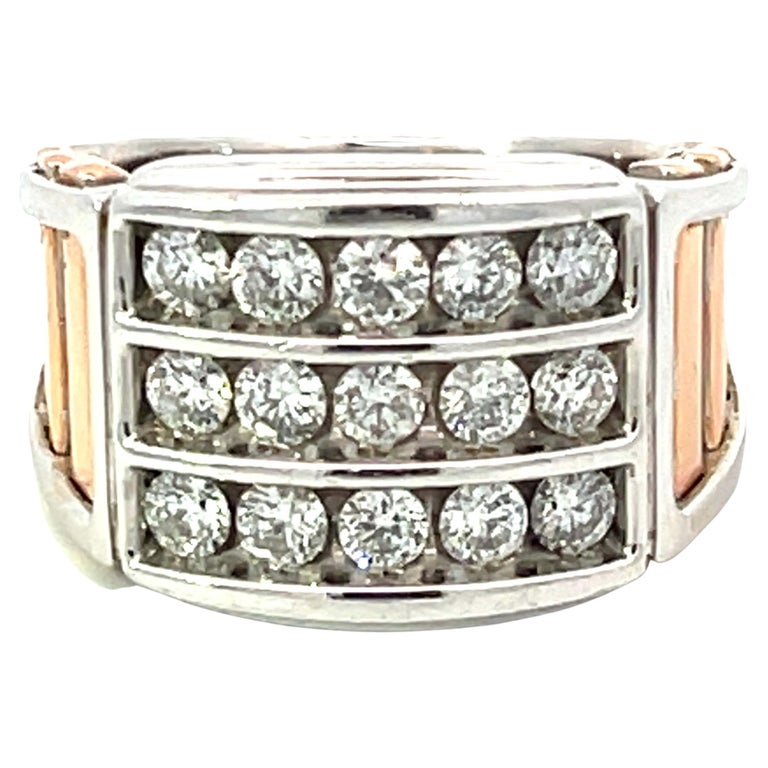 Two Toned 3 Diamond Row Ring in 14k White and Rose Gold For Sale at 1stDibs
