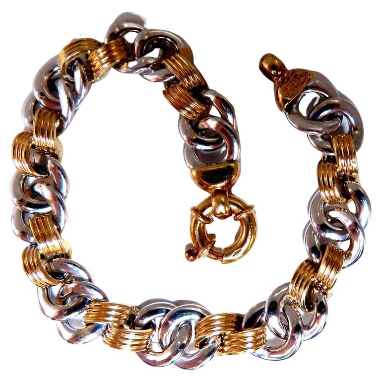 Two Toned Chain Link Loop Bracelet 14kt For Sale at 1stDibs