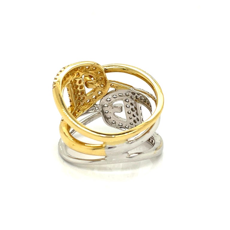 Two Toned Designer Buckle Crossover Ring For Sale at 1stDibs