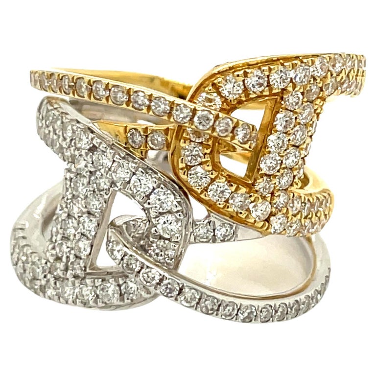 Two Toned Designer Buckle Crossover Ring For Sale at 1stDibs