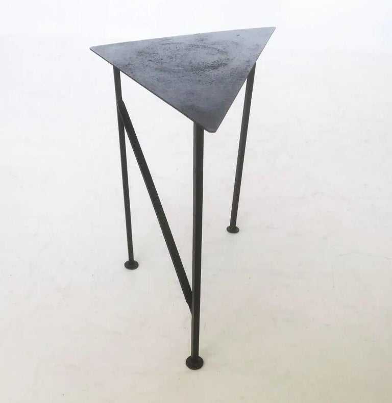 Two Unique Triangular Handcrafted Blackened Iron Drink Tables For Sale ...