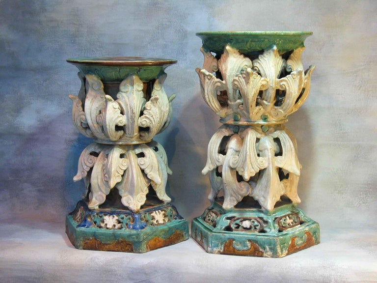 Two Very Decorative and Rare Massive Shiwan Pottery Stands, China, 19th ...