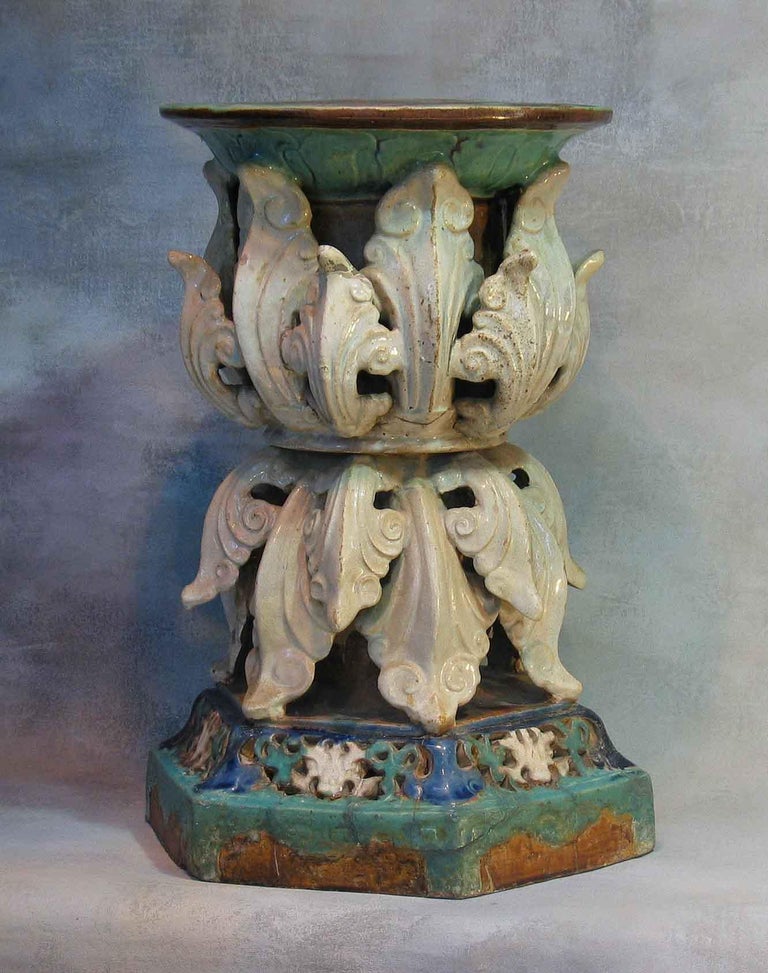 Two Very Decorative and Rare Massive Shiwan Pottery Stands, China, 19th ...