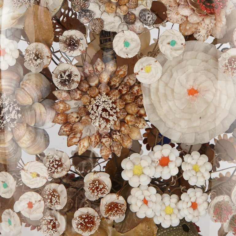 Two Victorian Shell Flower Arrangements in Glass Cases at 1stDibs