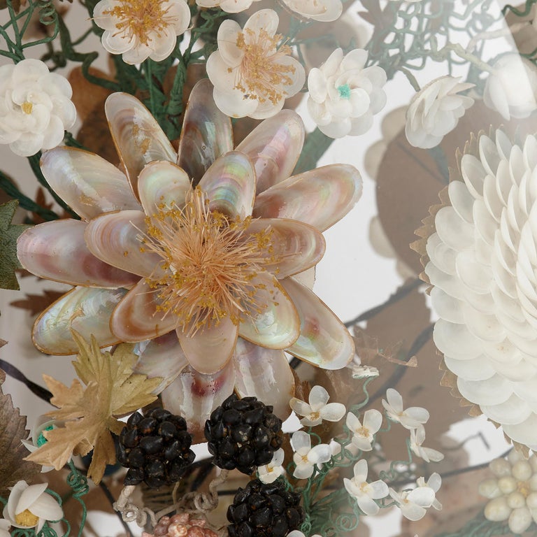 Two Victorian Shell Flower Arrangements in Glass Cases at 1stDibs