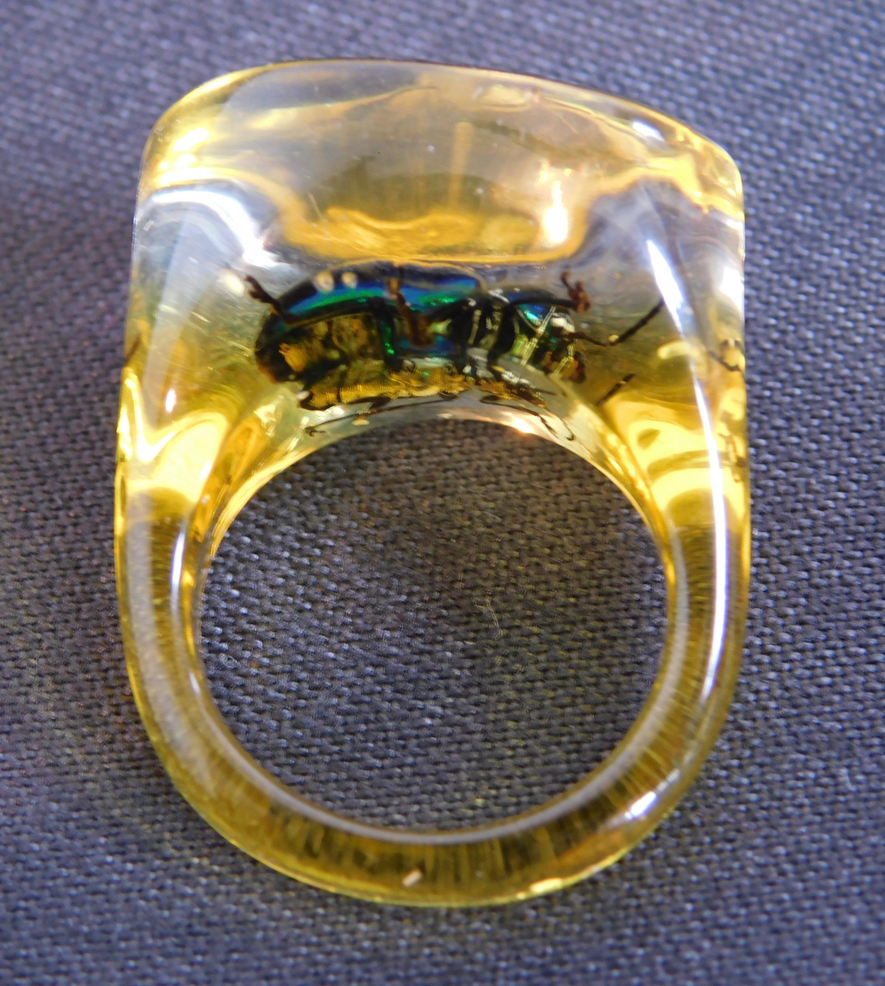 Two Vintage Acrylic Rings One with Insect For Sale at 1stDibs