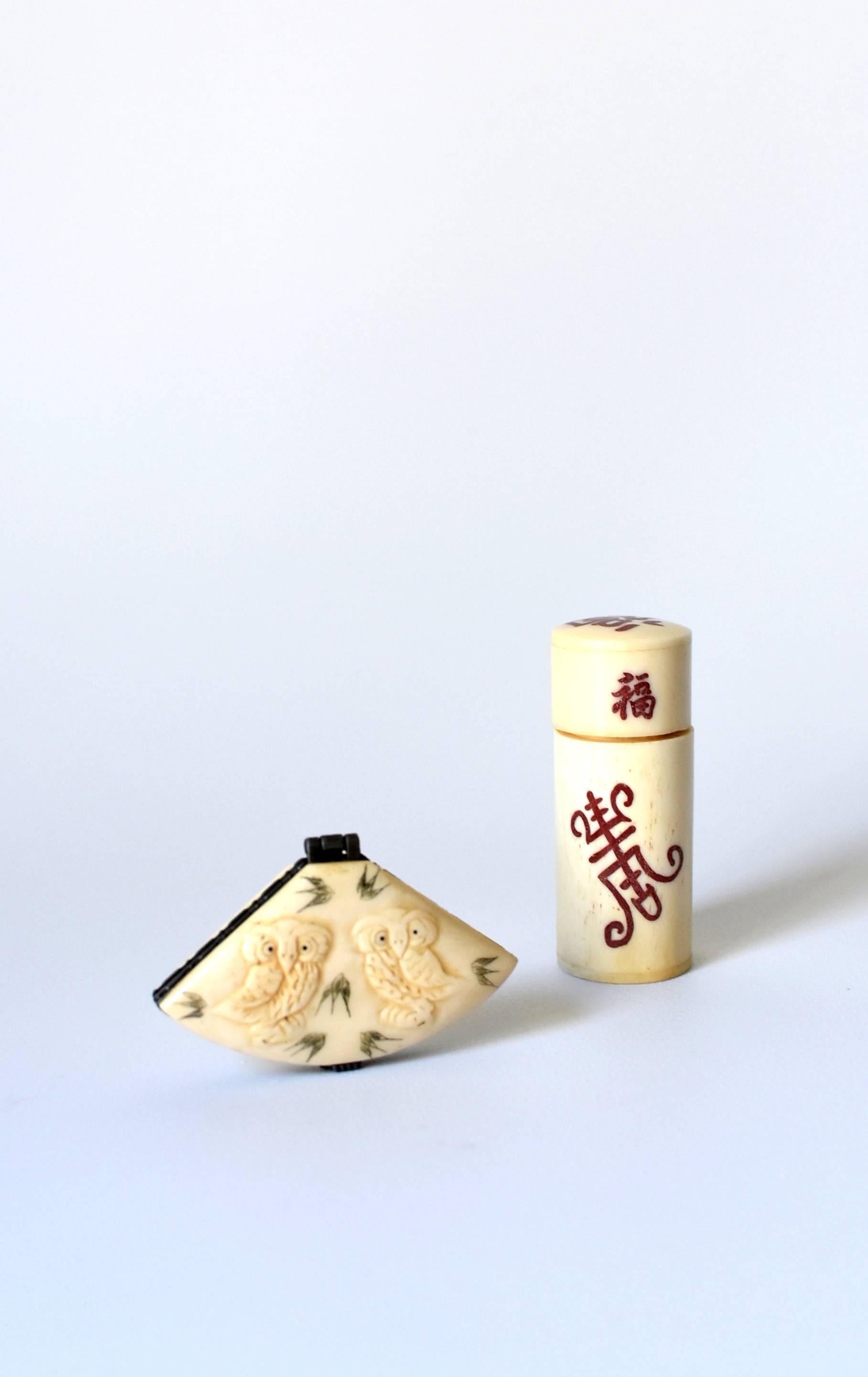 Vintage Carved Bone Chinese Boxes Toothpick Holder Pillbox at 1stDibs ...