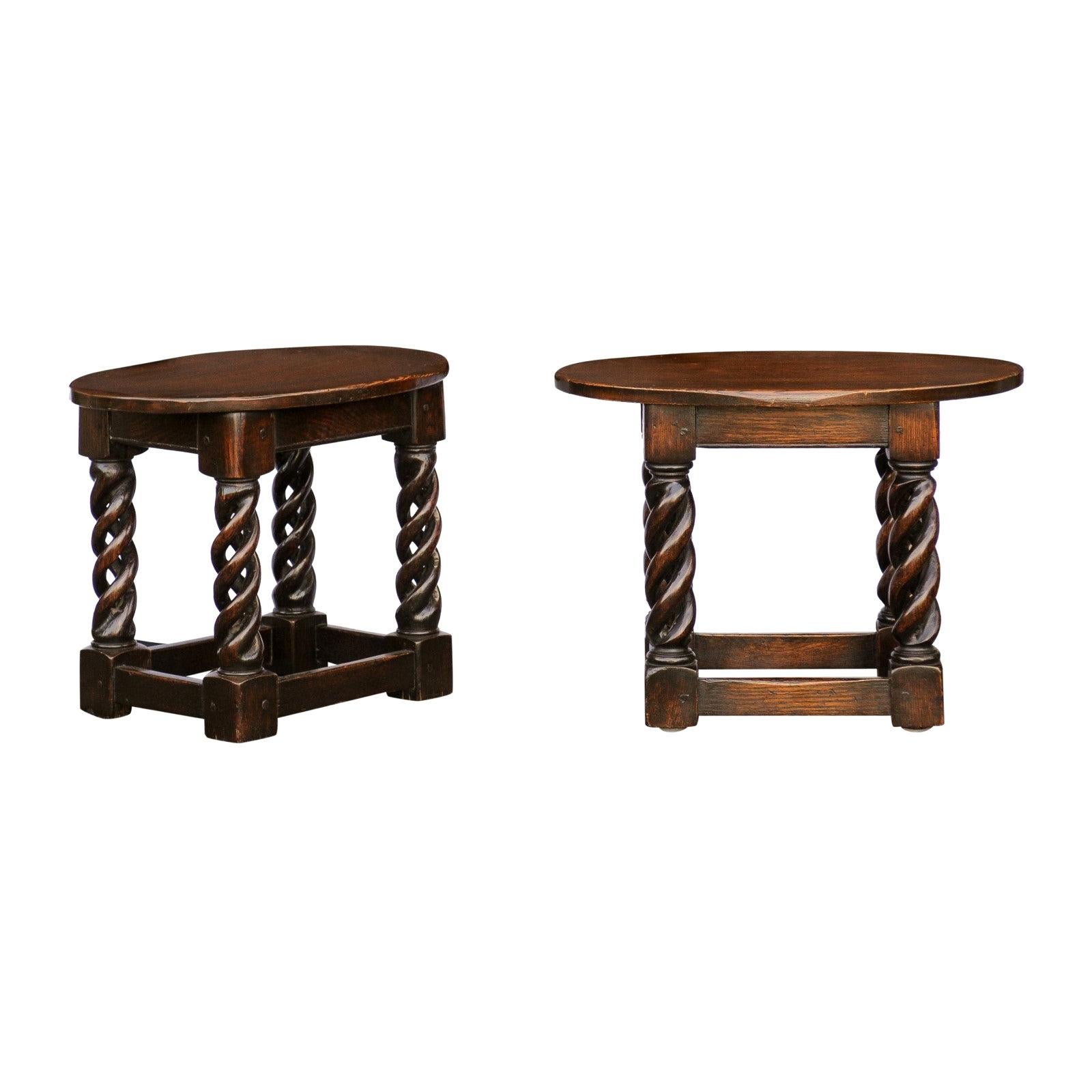 Antique Oak Barley Twist Side Table at 1stDibs