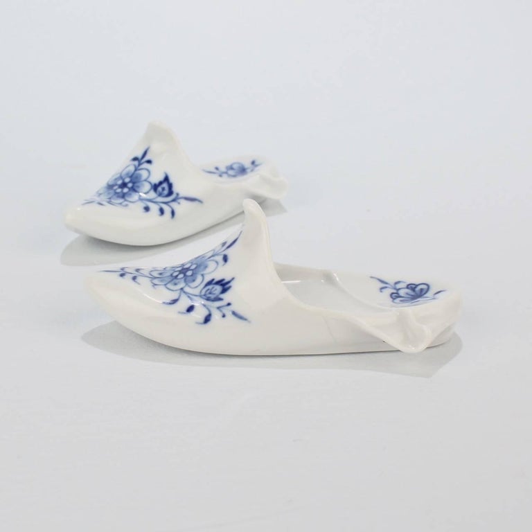 Two Vintage Meissen Porcelain Blue Onion Shoe or Slipper Form ...