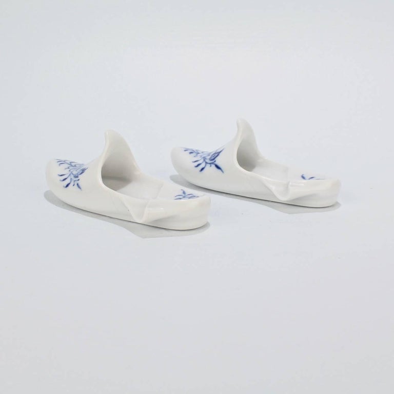 Two Vintage Meissen Porcelain Blue Onion Shoe or Slipper Form ...