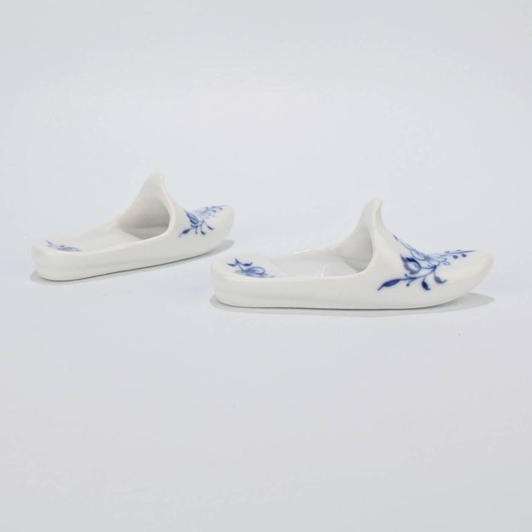 Two Vintage Meissen Porcelain Blue Onion Shoe or Slipper Form ...
