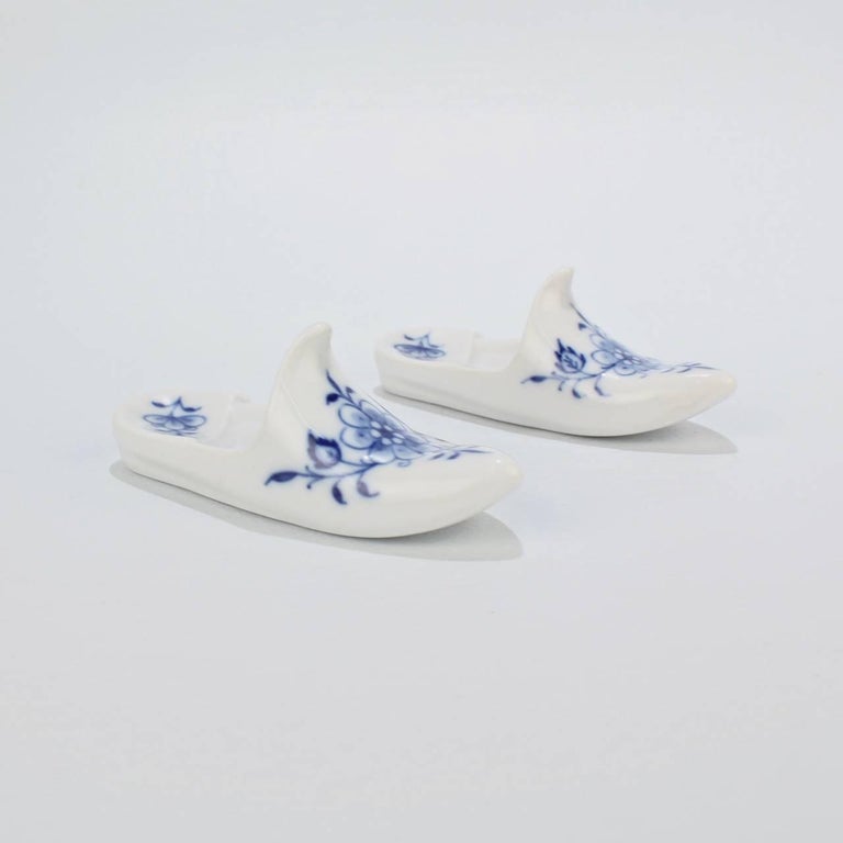 Two Vintage Meissen Porcelain Blue Onion Shoe or Slipper Form ...