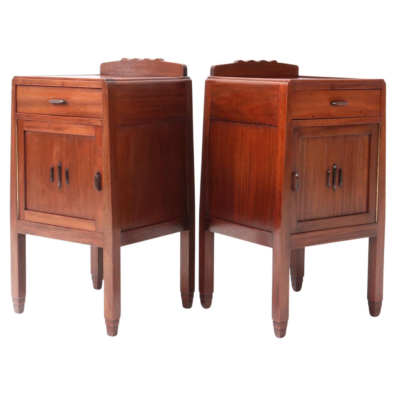Walnut Art Deco Amsterdamse School Bedside Tables or Nightstands, 1920s ...