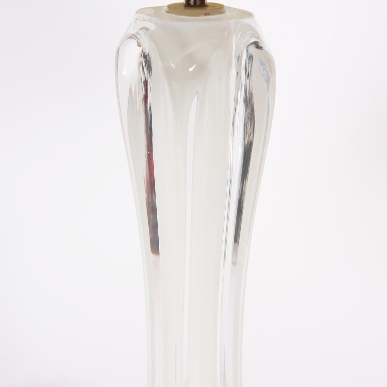 Two White Glass and Crystal Table Lamps by Flygsfors at 1stdibs