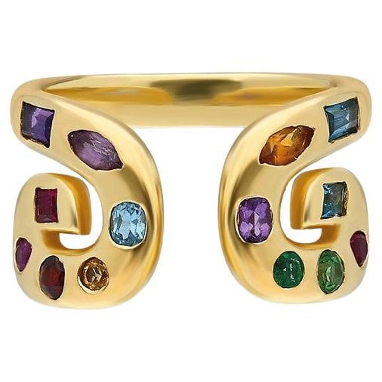 Customizable Txirimiri "Carnaval" Multi-Gemstone Flush-Set Cuff Ring ...