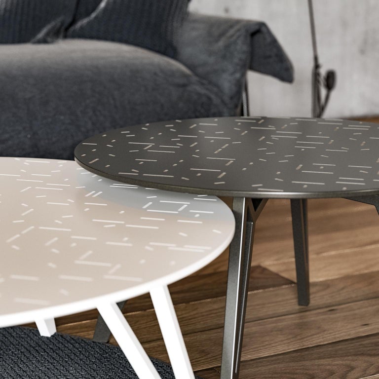 21st Century Modern Round Stone Composite Coffee Table in White Snow ...