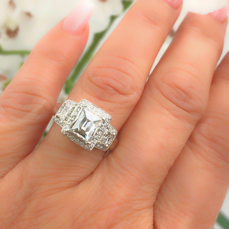 Tycoon Cut 2.42 Carat Three-Stone Halo Design Diamond and Platinum Ring ...