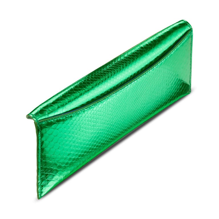 TYLER ELLIS Aimee Clutch Large Bright Green Python Gold Hardware For ...