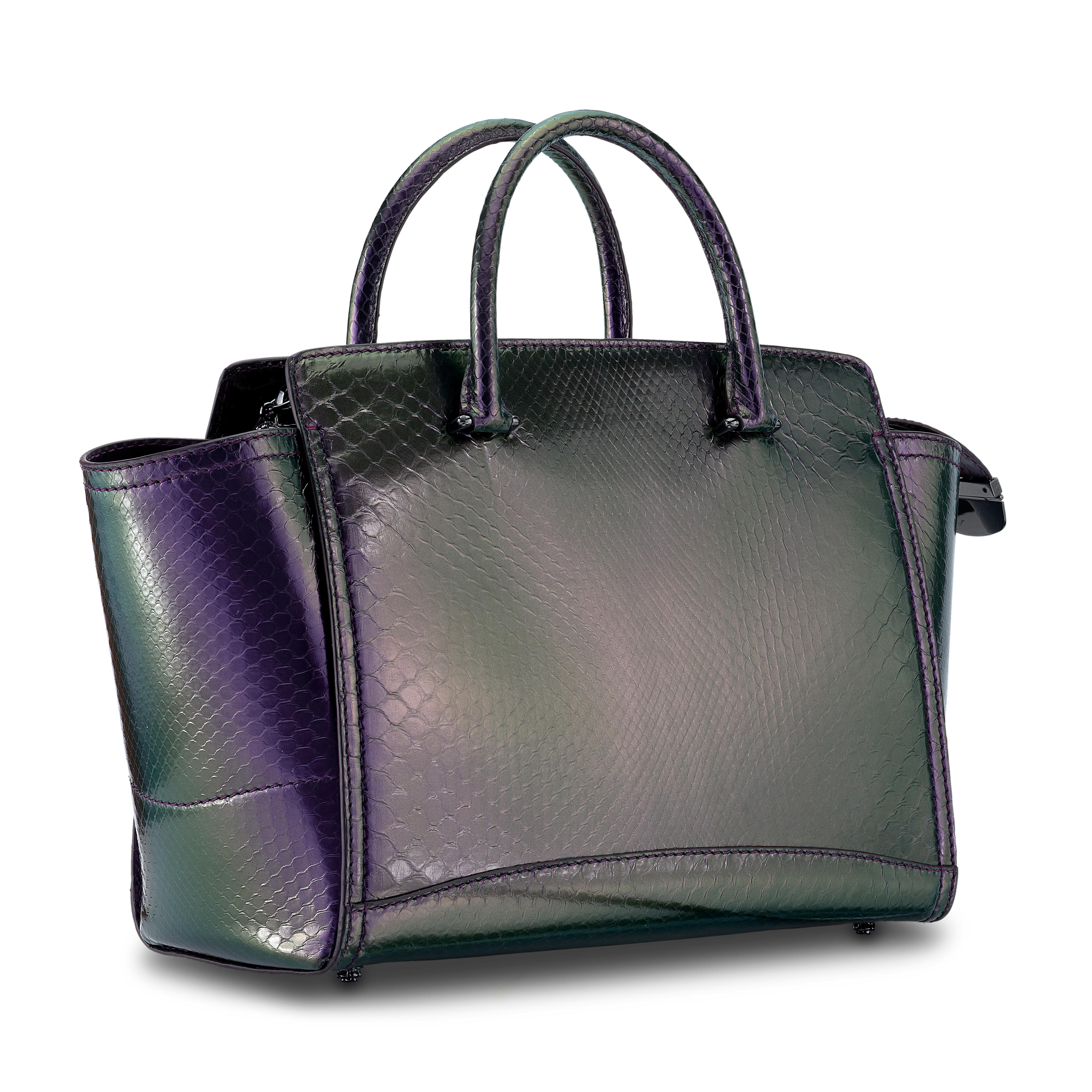 TYLER ELLIS Caroline Tote Medium in Purple Python with Gunmetal ...