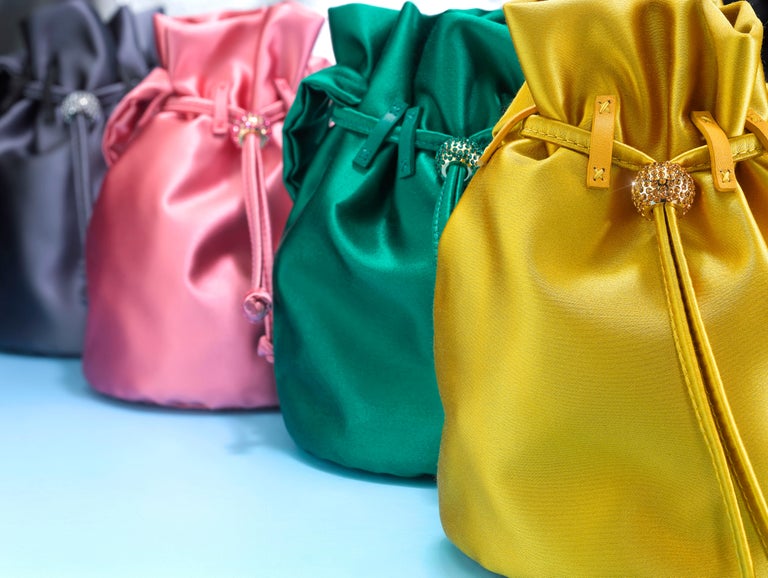 TYLER ELLIS Grace Pouch Mini Golden Yellow Satin with Swarovski Crystal ...