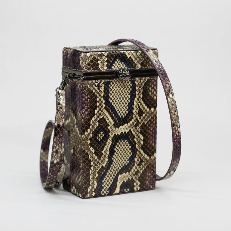 TYLER ELLIS Kelly Box Blue/Violet Python Gunmetal Hardware For Sale at ...