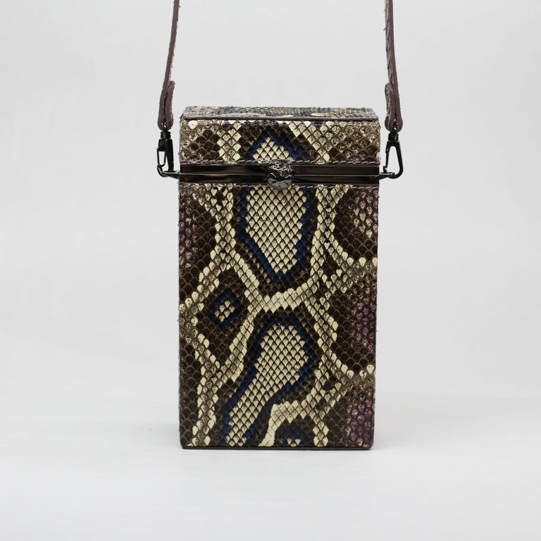 TYLER ELLIS Kelly Box Blue/Violet Python Gunmetal Hardware For Sale at ...