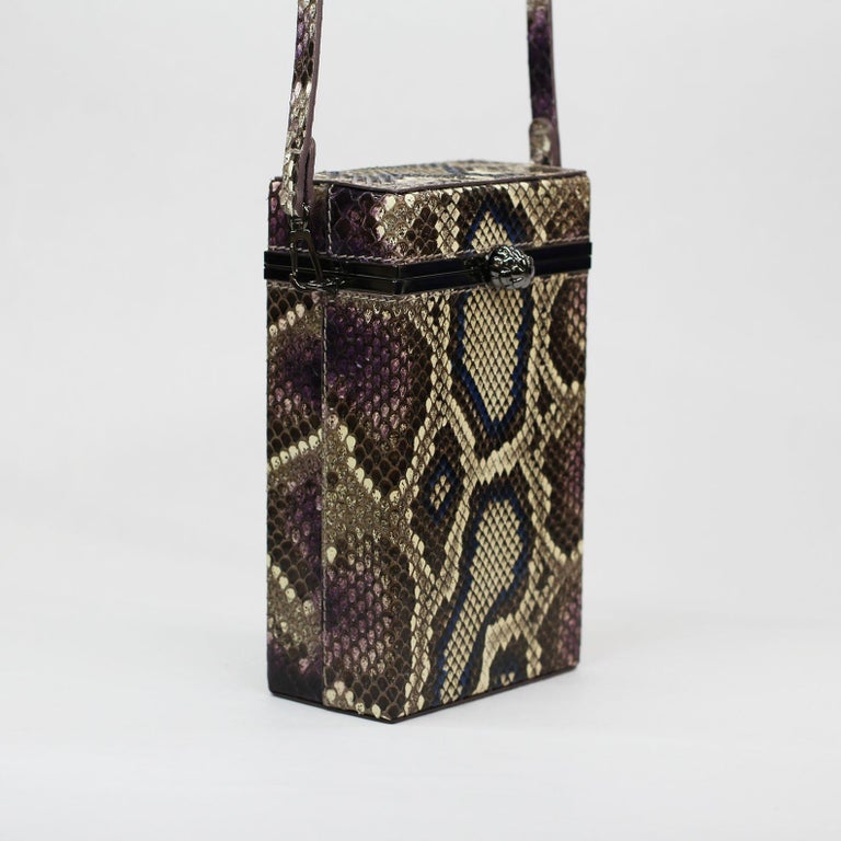 TYLER ELLIS Kelly Box Blue/Violet Python Gunmetal Hardware For Sale at ...