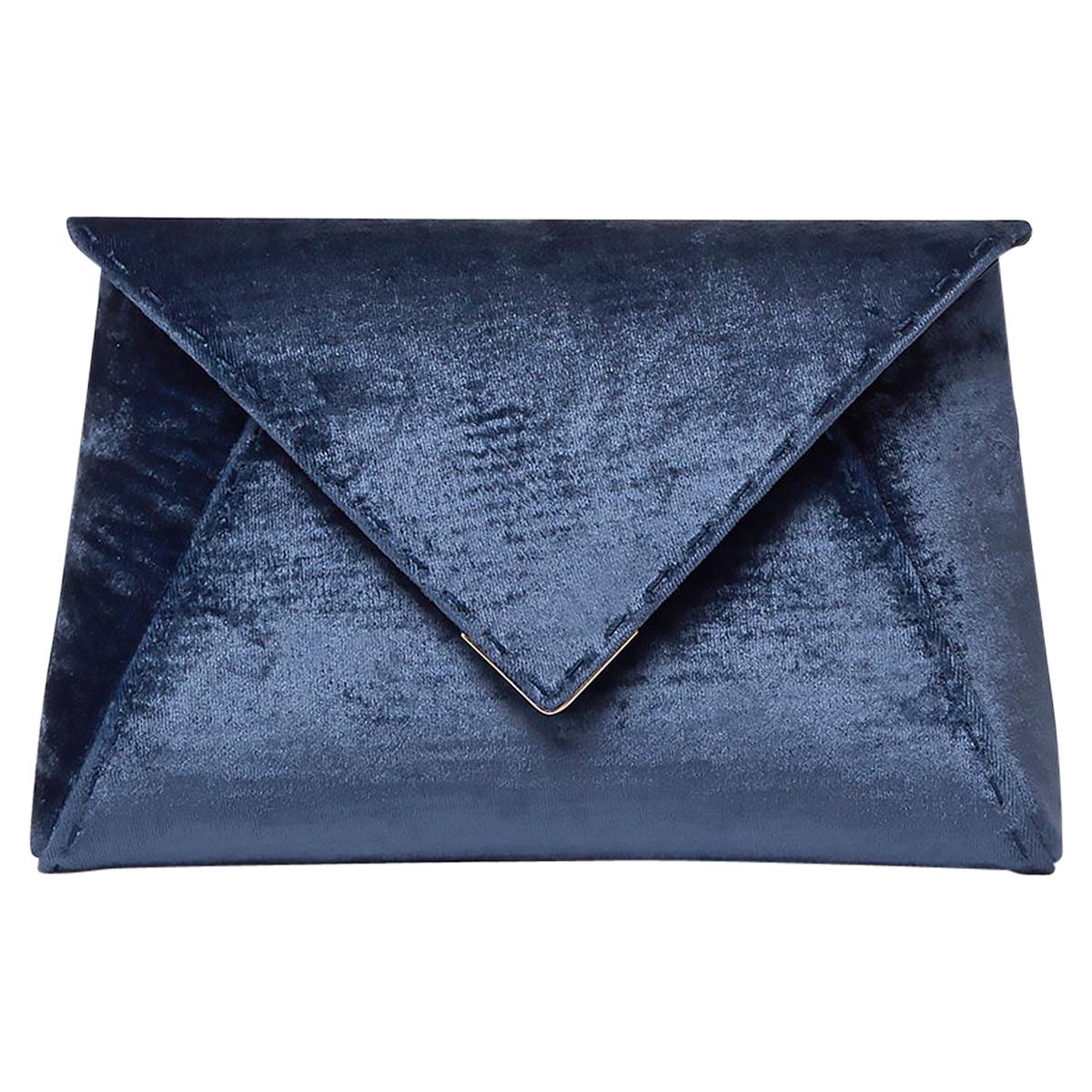 TYLER ELLIS Lee Pouchet Small Navy Blue Crushed Velvet Gold Hardware ...