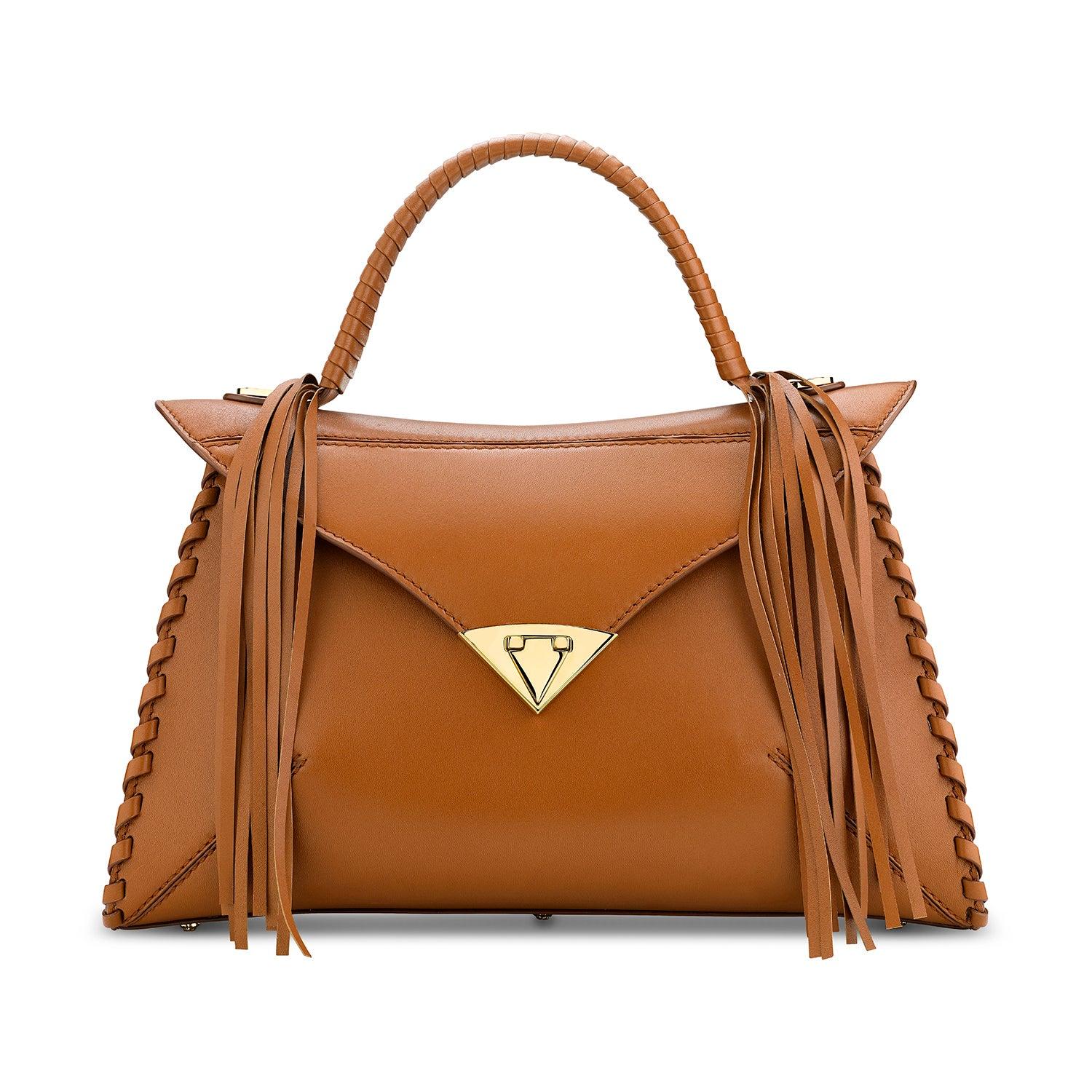TYLER ELLIS LJ Handbag Cognac Leather Gold Hardware For Sale at 1stDibs