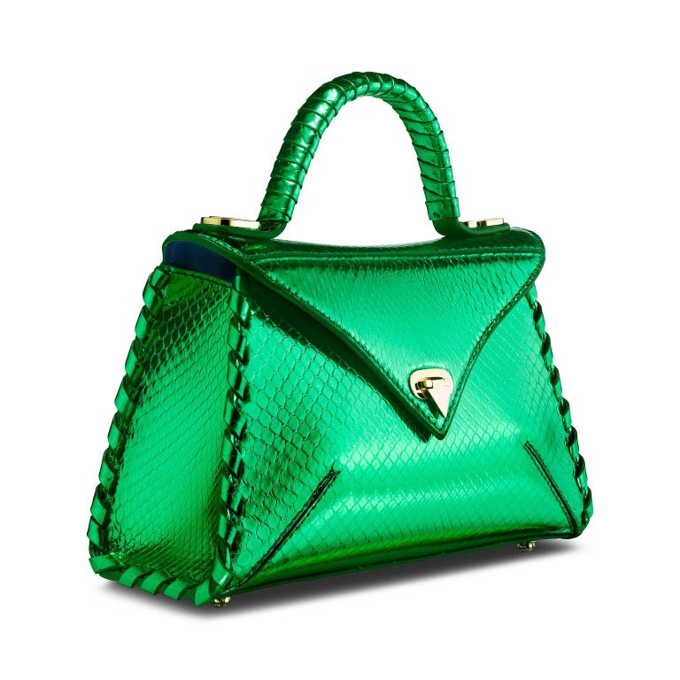 TYLER ELLIS LJ - Petit sac à main en python vert vif avec accessoires ...