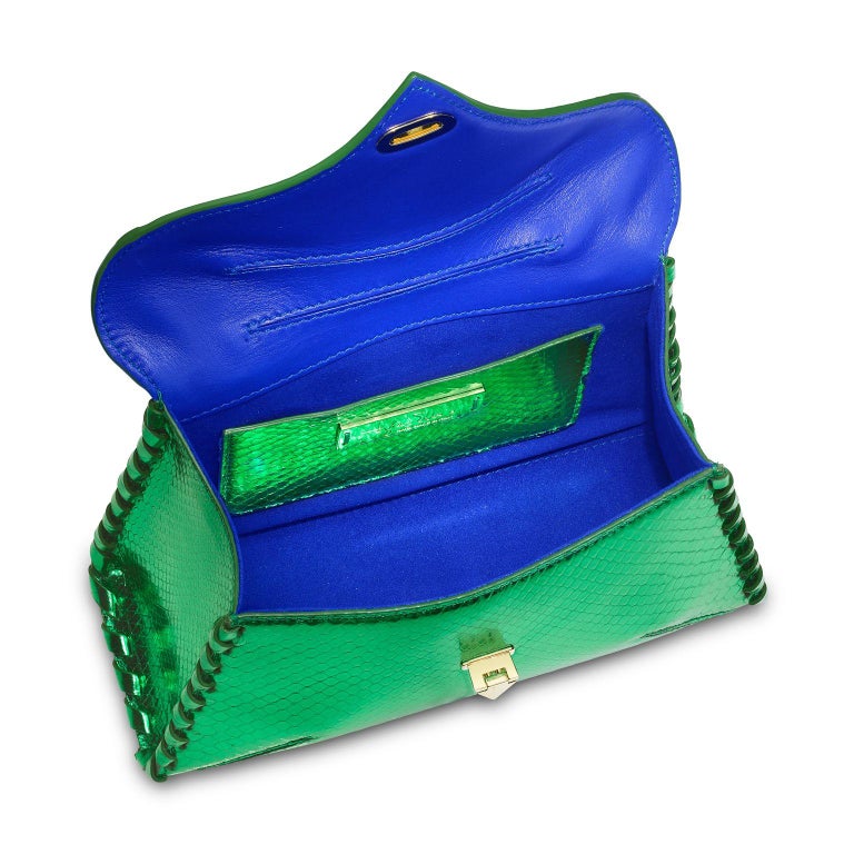 TYLER ELLIS LJ Handbag Small Bright Green Python Gold Hardware For Sale ...