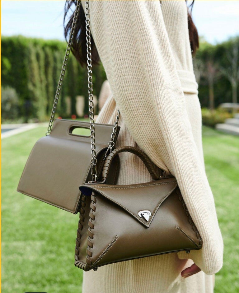TYLER ELLIS LJ Handbag Small in Olive Green Leather Gunmetal Hardware ...