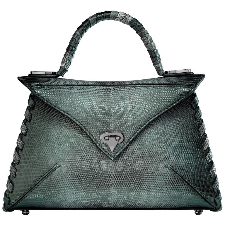 TYLER ELLIS LJ Handbag Small in Peacock Blue-Green Lizard with Gunmetal ...