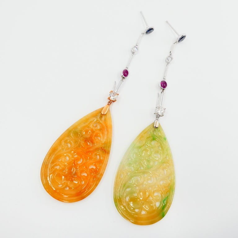 Type A Jadeite Jade Drop Earrings / Pendants Rubies OMC Diamond and ...