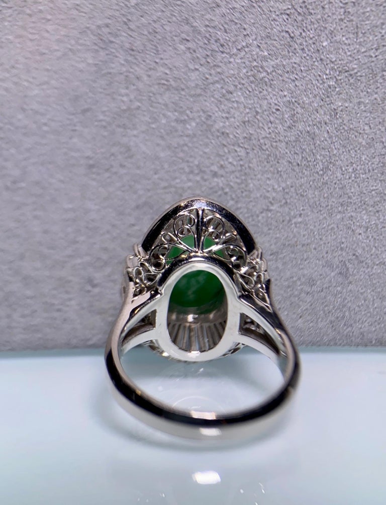 Type A Natural Green Jadeite Jade and Diamond Ring in 18k Pt900 ...