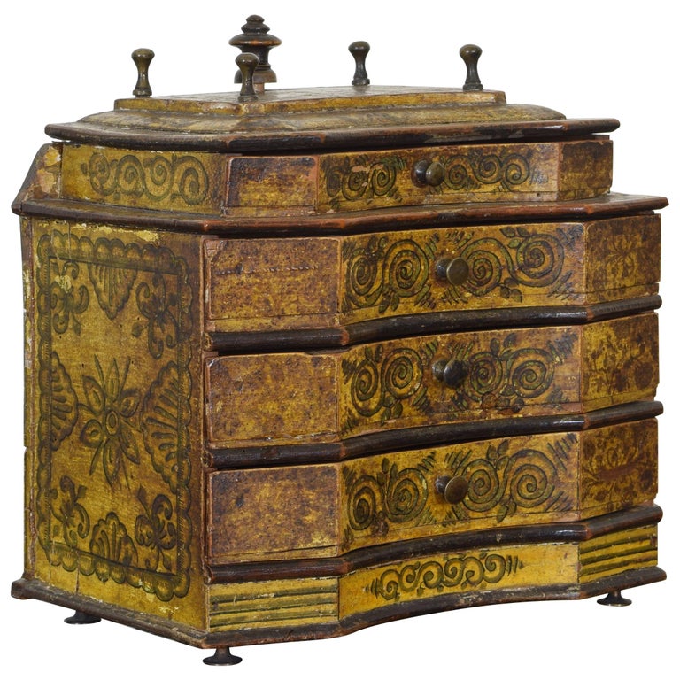 Tyrolean Shaped and Painted 4-Drawer Box, 18th Century at 1stDibs