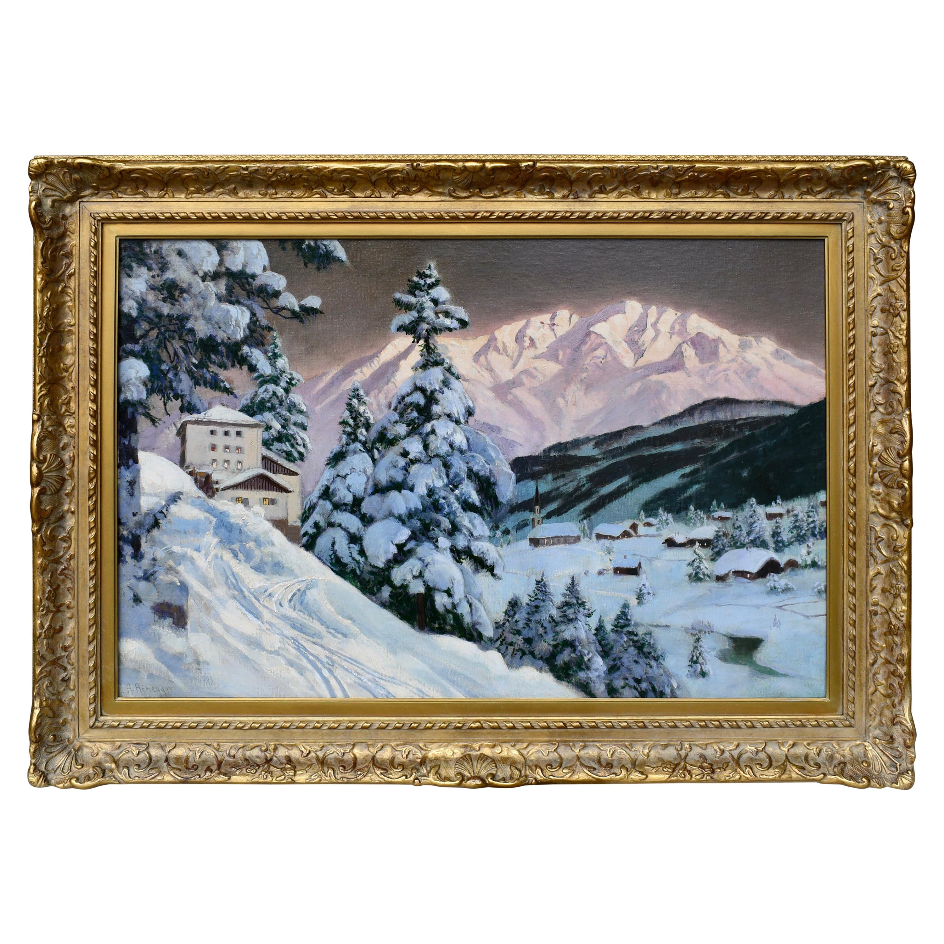 "Tyrolean Village at Dusk" Painting by Alois Arnegger at 1stDibs