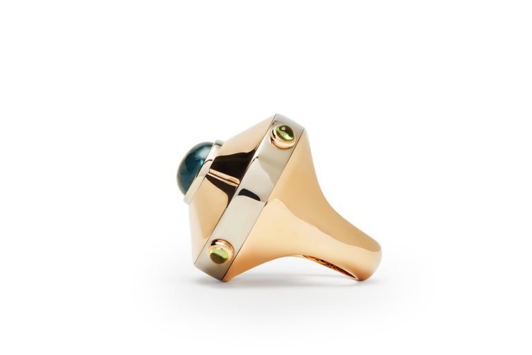 UFO Ring, 18k White and Rose Gold Cocktail Ring Set with Tourmaline ...