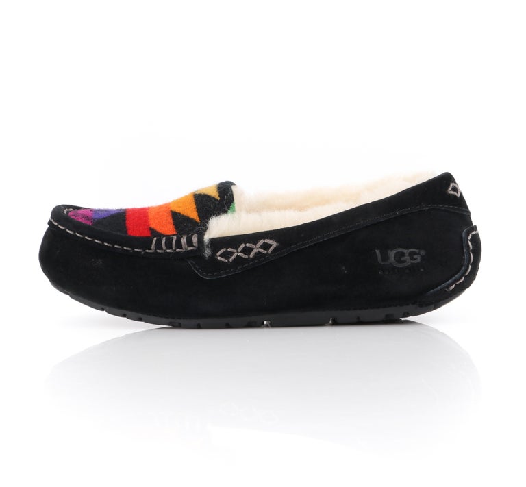 UGG AUSTRALIA Pendleton 2014 Rainbow Black Suede Wool Print Moccasin ...