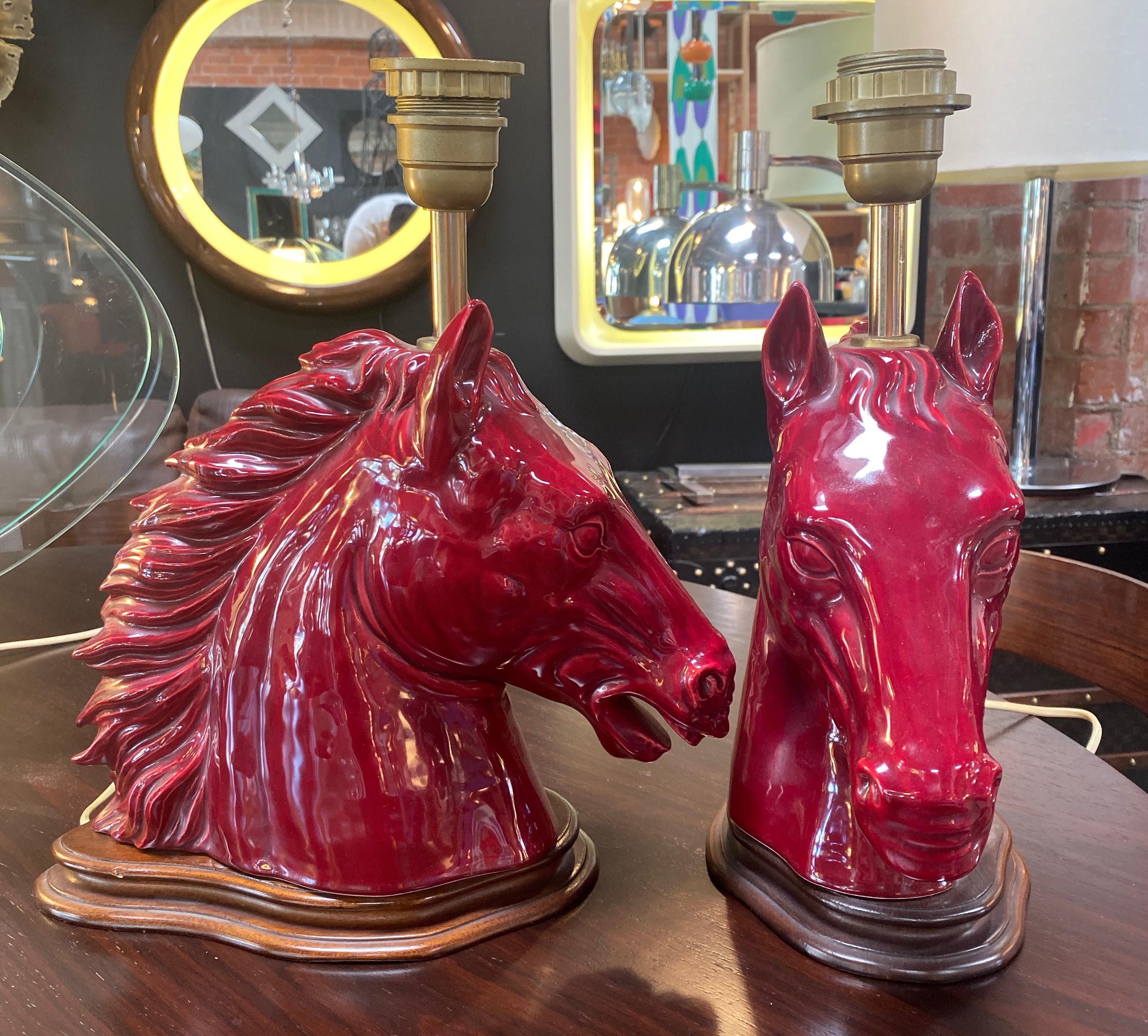 Ugo Zaccagnini Pair of Ceramic Horse Heads Table Lamps, Italy, 1950s at ...